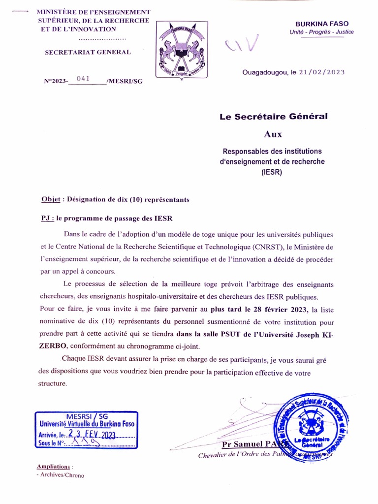 Lettre MESRI - Toges | PDF