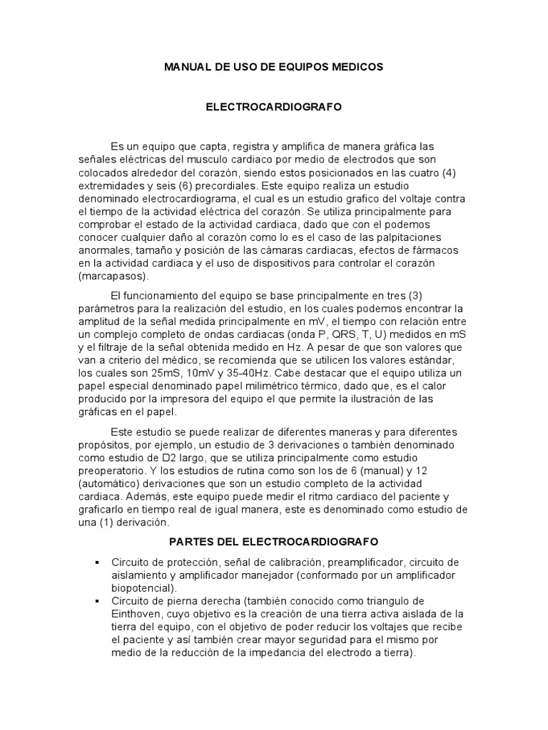 Manual de Uso de Equipos Medicos | PDF | Electrocardiografia | Ultrasonido