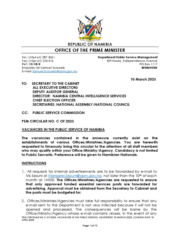 Namibian Government Circular | PDF | Internal Audit | Sql