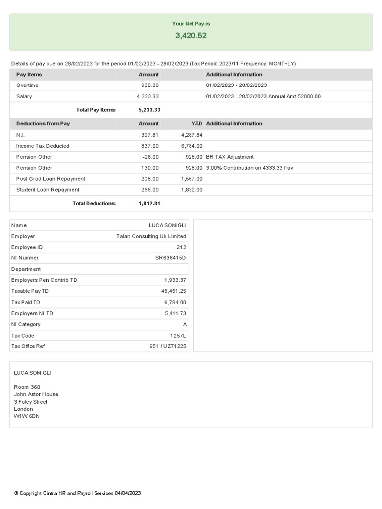 Payslip - Payslip-SOMIGLI212-20230228 | PDF