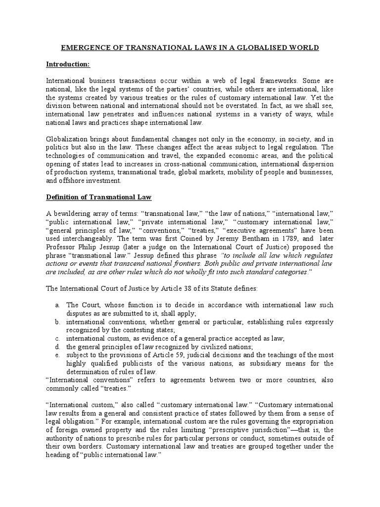 Transnational Law in a Globalized World | PDF | International Law | Treaty