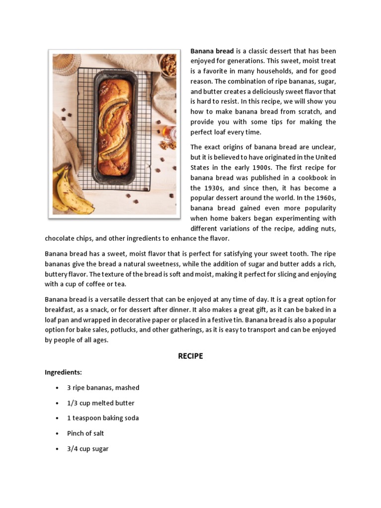 Banana Bread Recipe Pdf Breads Desserts