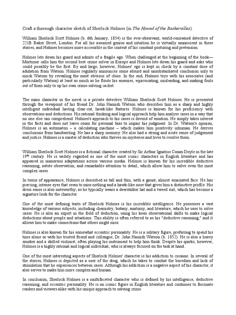 Character of Sherlock Holmes | PDF | Sherlock Holmes | Dr. Watson