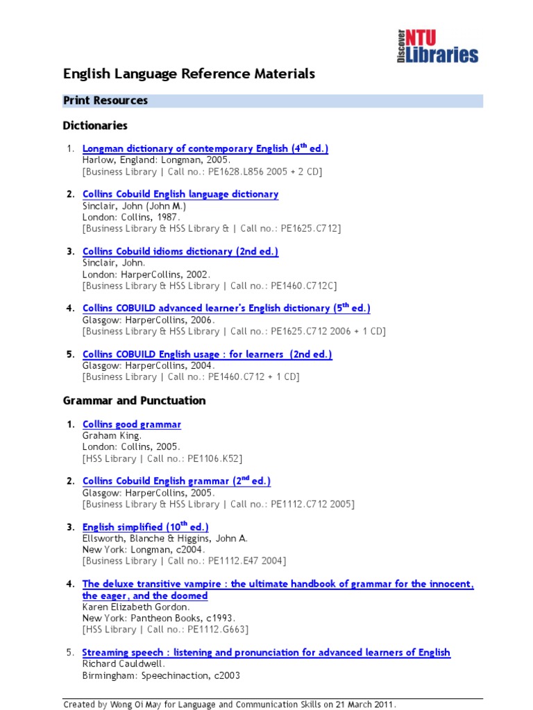English Language Reference Guide | PDF | English As A Second Or Foreign ...