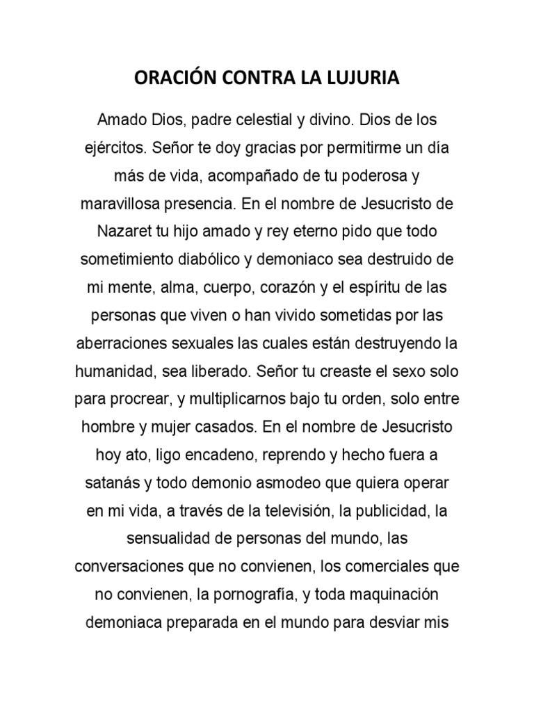 Oración para Vencer la Lujuria | PDF