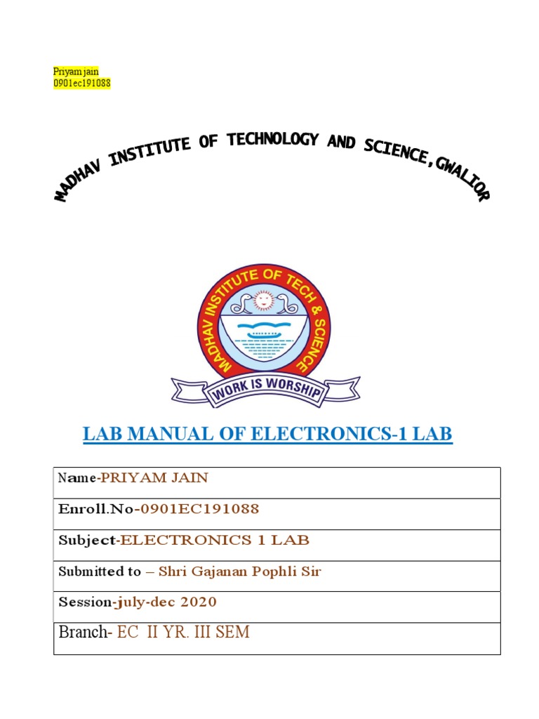 Priyam Jain E1 Lab Manual | PDF
