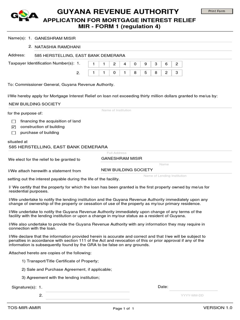 Application forMIR-Form1 | PDF | Loans | Mortgage Loan