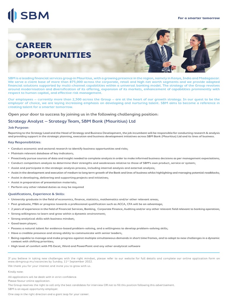 SBM Career Opportunity for Strategy Analyst | PDF | Financial Analyst ...