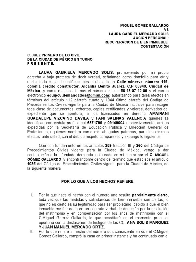 Contestacion Demanda | PDF | México | Ciudad de México