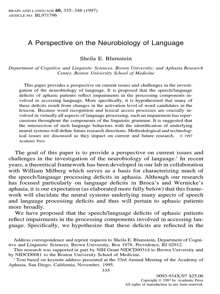 A Perspective On The Neurobiology of Language | PDF