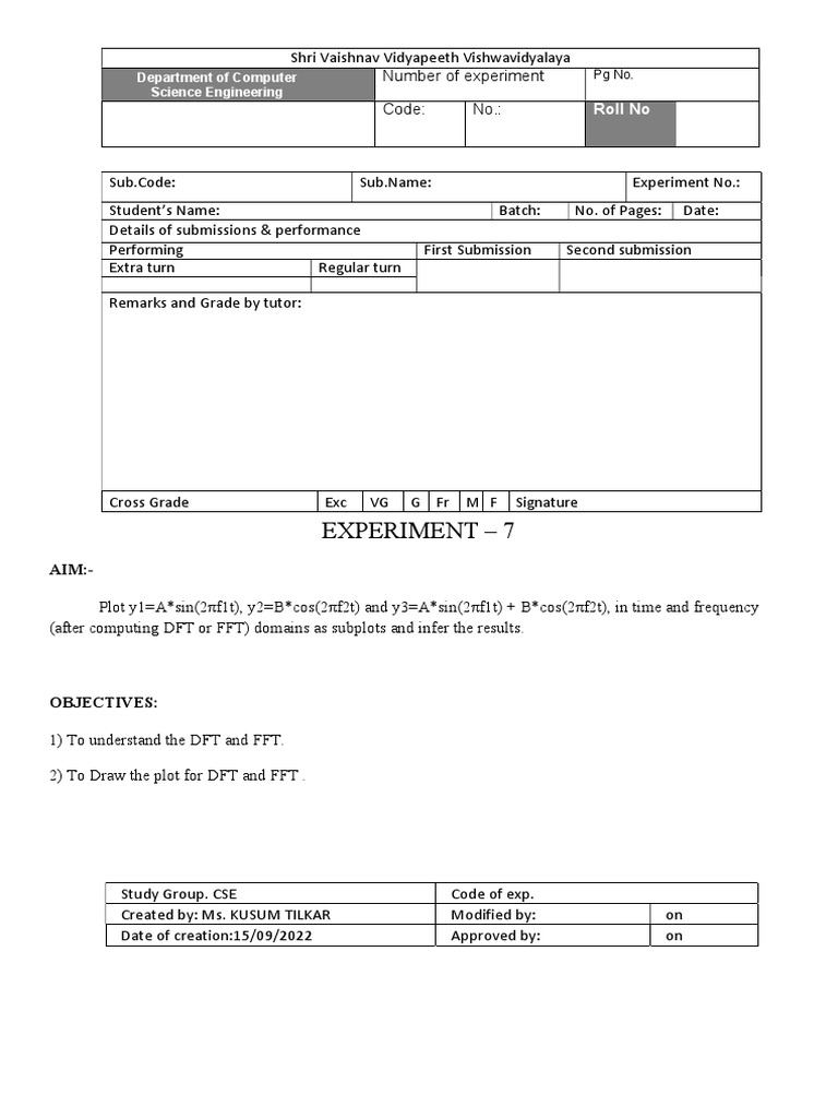 Exp 7 | PDF | Fast Fourier Transform | Discrete Fourier Transform