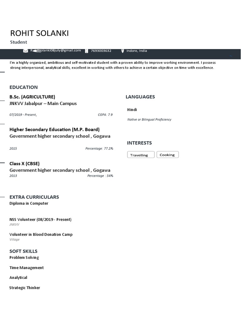 Rohit Solanki: Education Languages | PDF