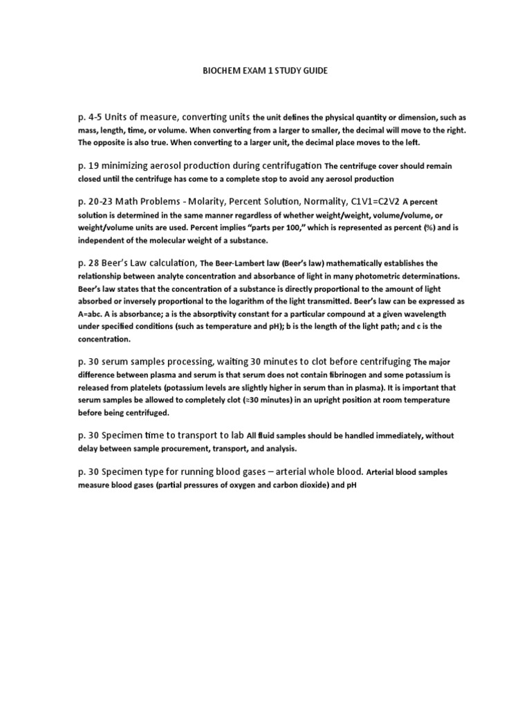 Biochemistry Exam 1 Study Guide | PDF