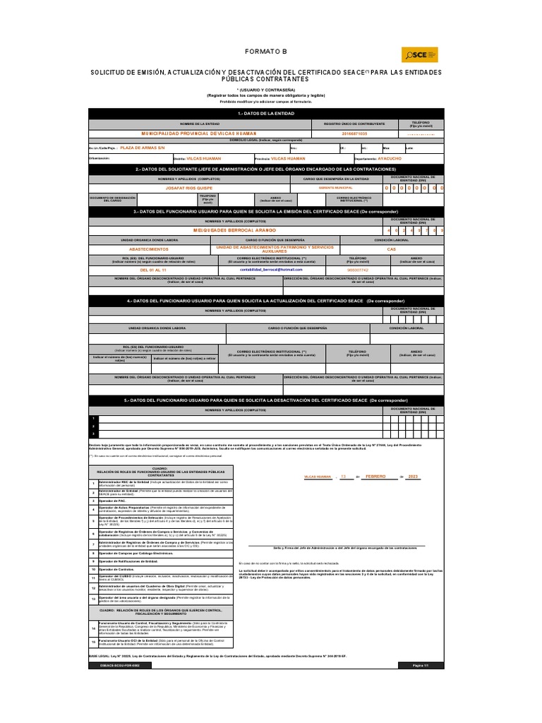 Formato B - Solicitud de Emisión, Actualización y Desactivación Del ...
