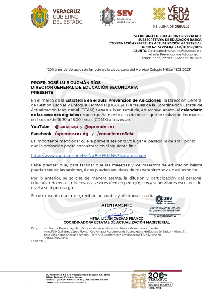 OFICIOo. SEV-SEB-CEAM-DT-256-2023 | PDF