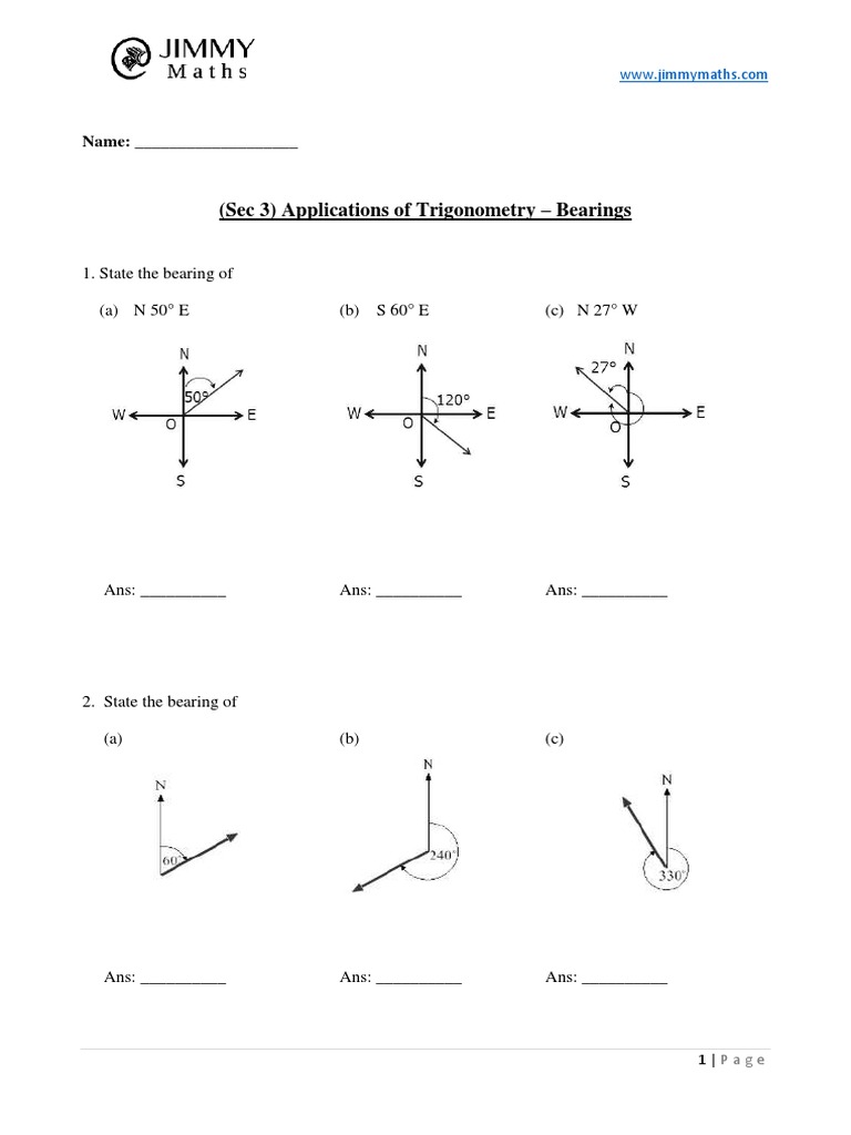 Sec 3 Applications of Trigonometry - Bearings Assignment | PDF | Elementary Geometry ...