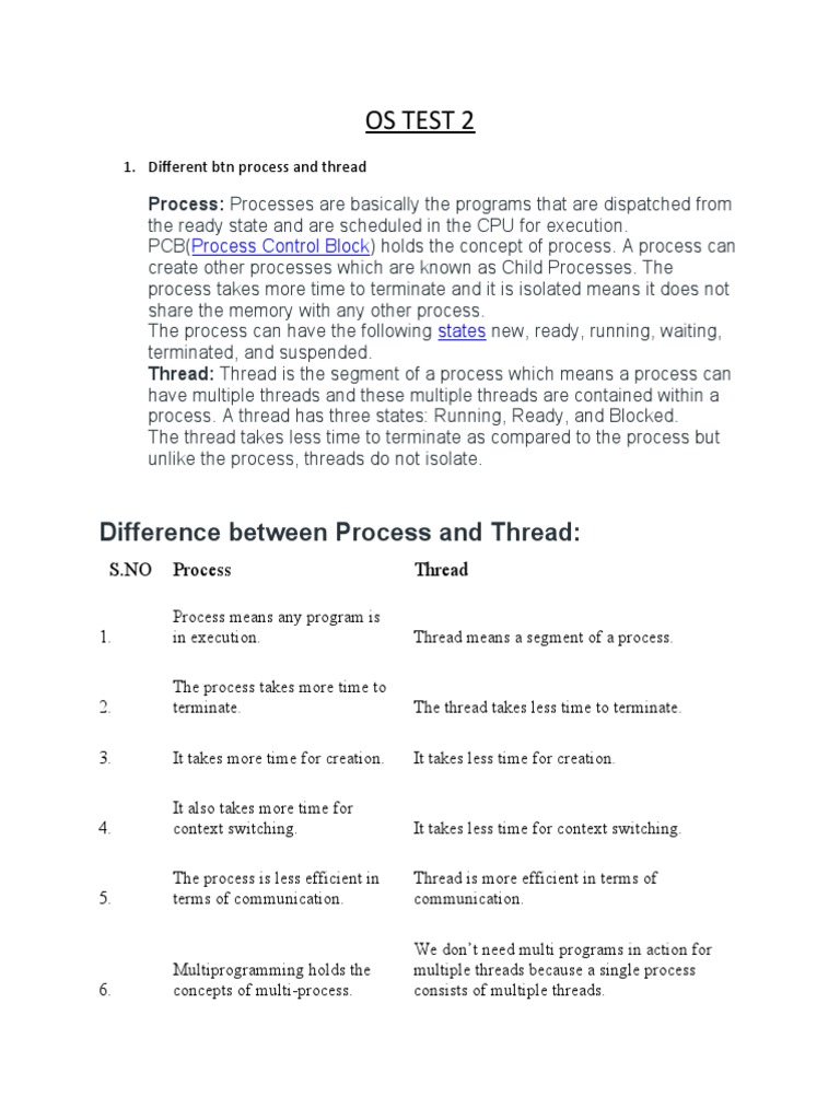 Os Test 2 | PDF | Thread (Computing) | Process (Computing)