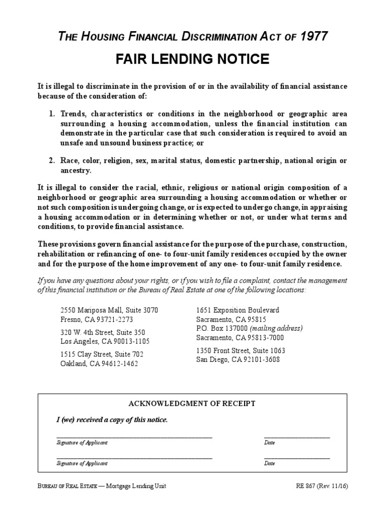 Fair Lending Notice | Download Free PDF | California | Human Rights