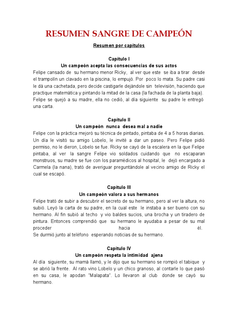Resumen Sangre de Campeón | PDF