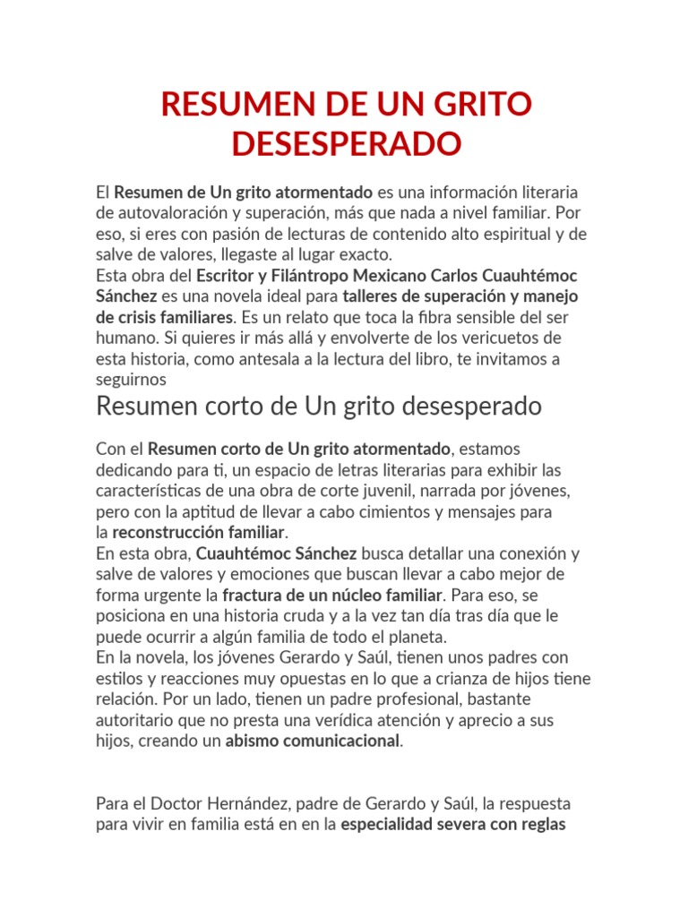 RESUMEN DE UN GRITO DESESPERADO | PDF | Escritores