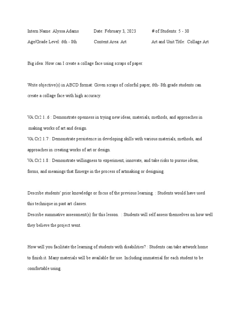 Collage Lesson Plan | PDF | Collage | Lesson Plan