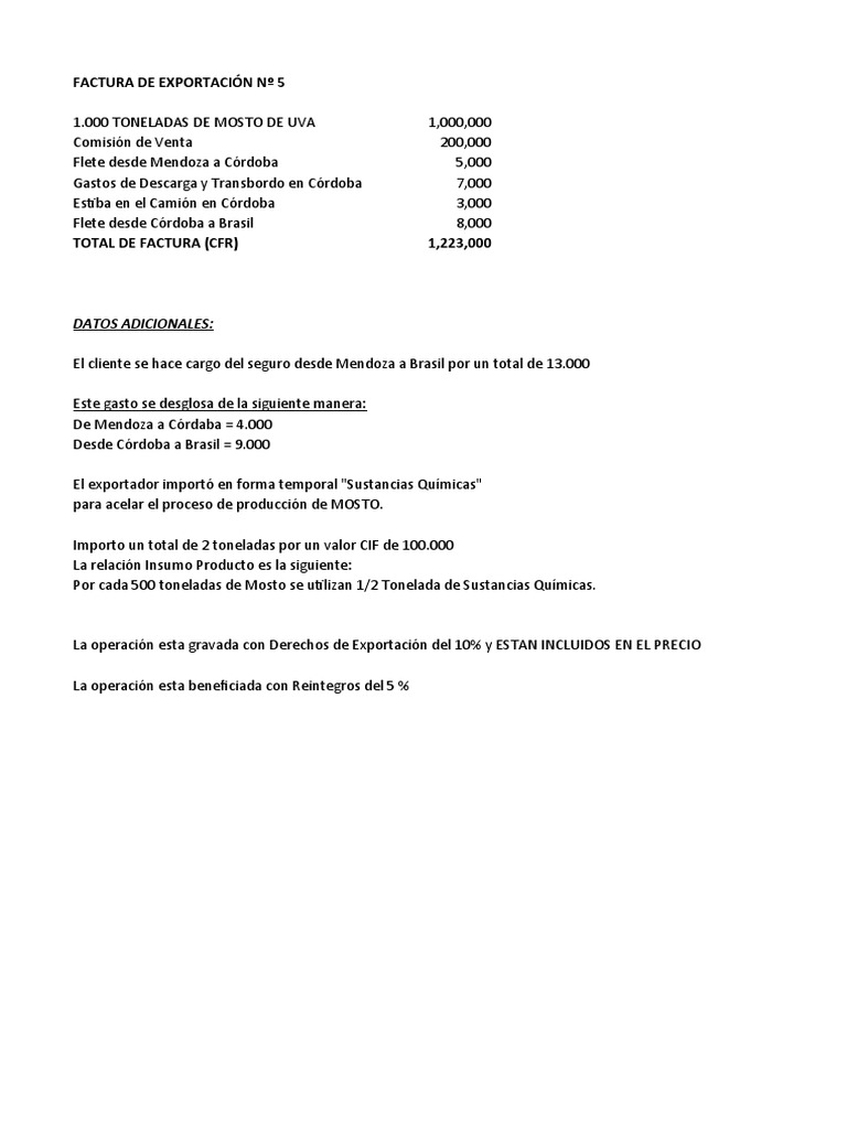 Factura de Exportación #5: Datos Adicionales | PDF