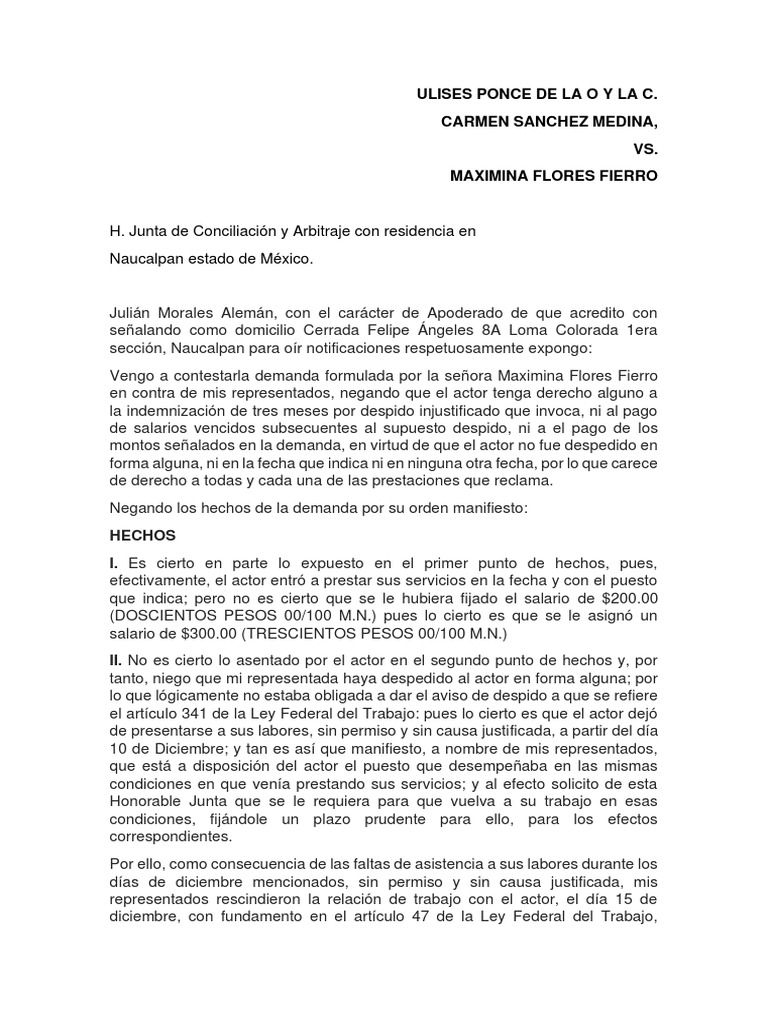 Contestacion Demanda Laboral | PDF