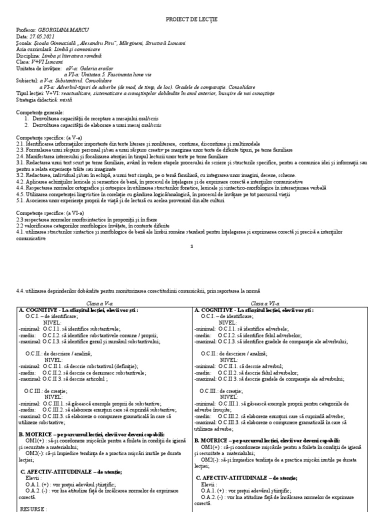 PROIECT DE LECȚIE - 5+6 Luncani | PDF