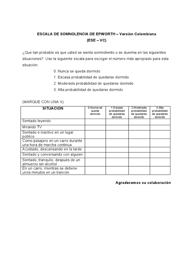 Interpretación de la Escala de Epworth | PDF | Especialidades Medicas ...