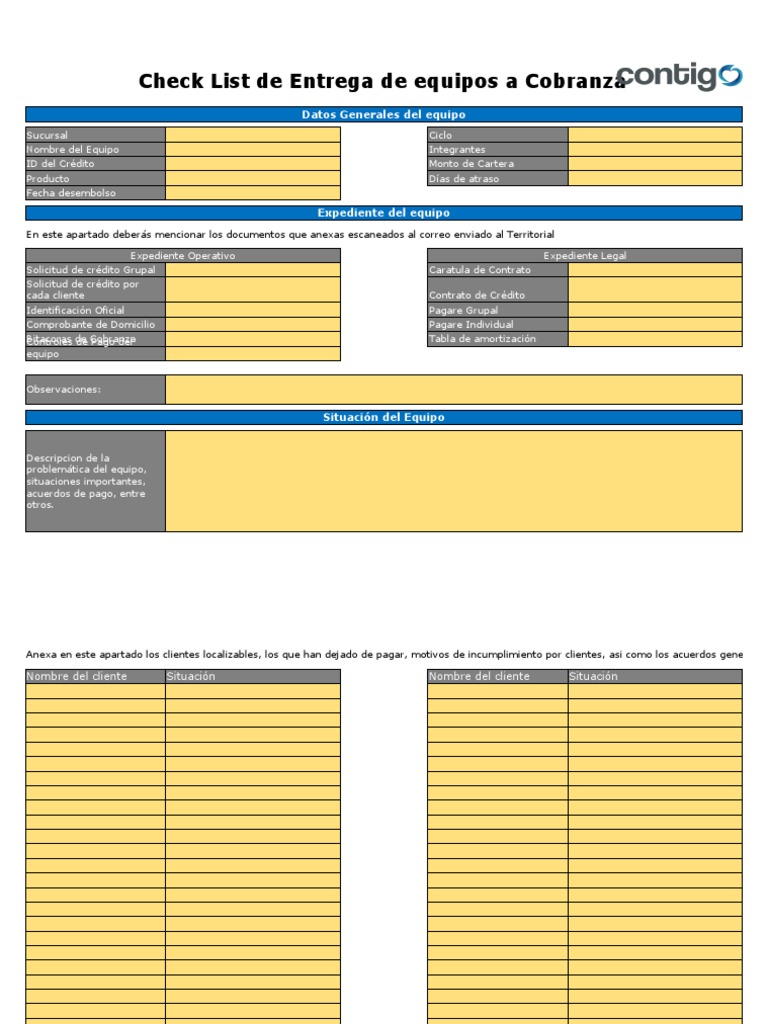 Check List de Entrega de Equipos A Cobranza: Datos Generales Del Equipo ...