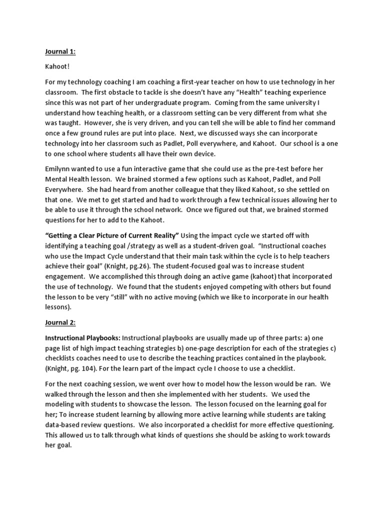 Coaching Journal 1 | Download Free PDF | Teachers | Classroom