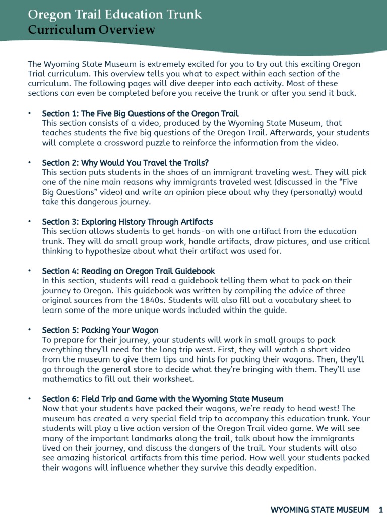 Section 1 - The Five Big Questions | PDF | Oregon Trail | Learning
