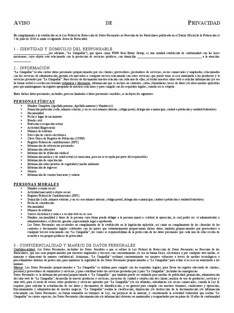 Formato Aviso de Privacidad | PDF | Privacidad de la información | Justicia Formato Aviso de Privacidad | PDF | Privacidad de la información | Justicia