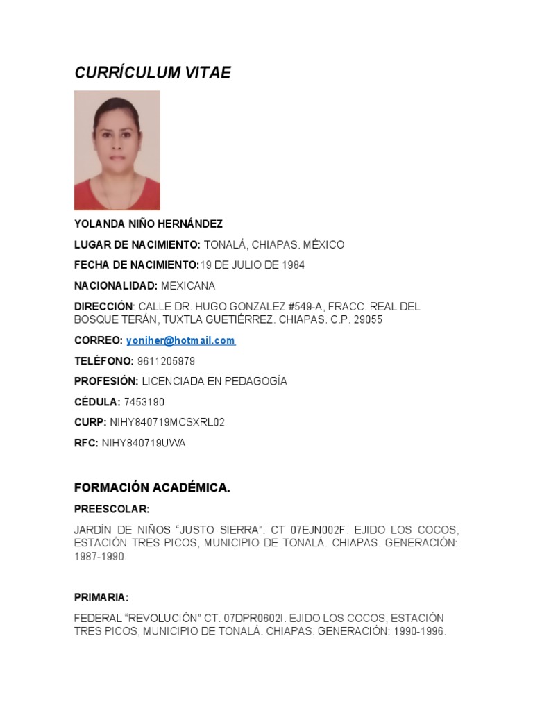 Ejemplo de Curriculum Vitae | PDF | Etapas educativas | Desarrollo humano