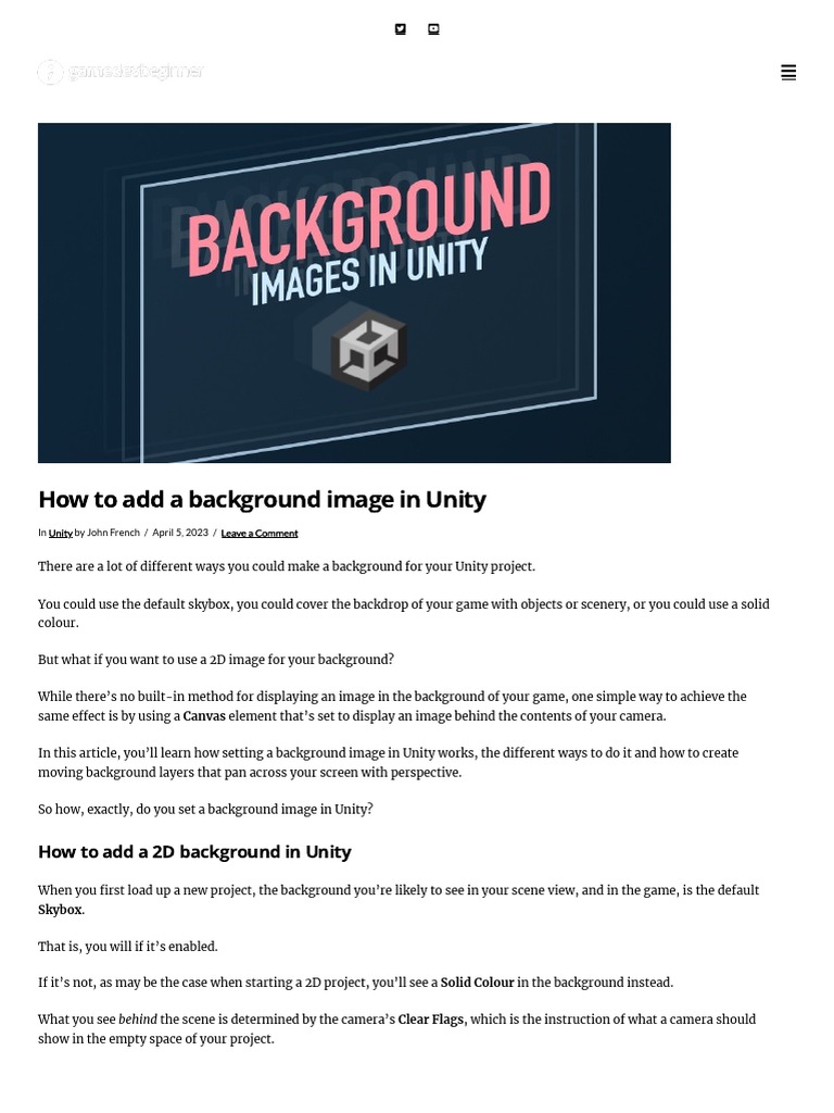 How To Add A Background Image in Unity - Game Dev Beginner | PDF | Camera | Rendering (Computer ...