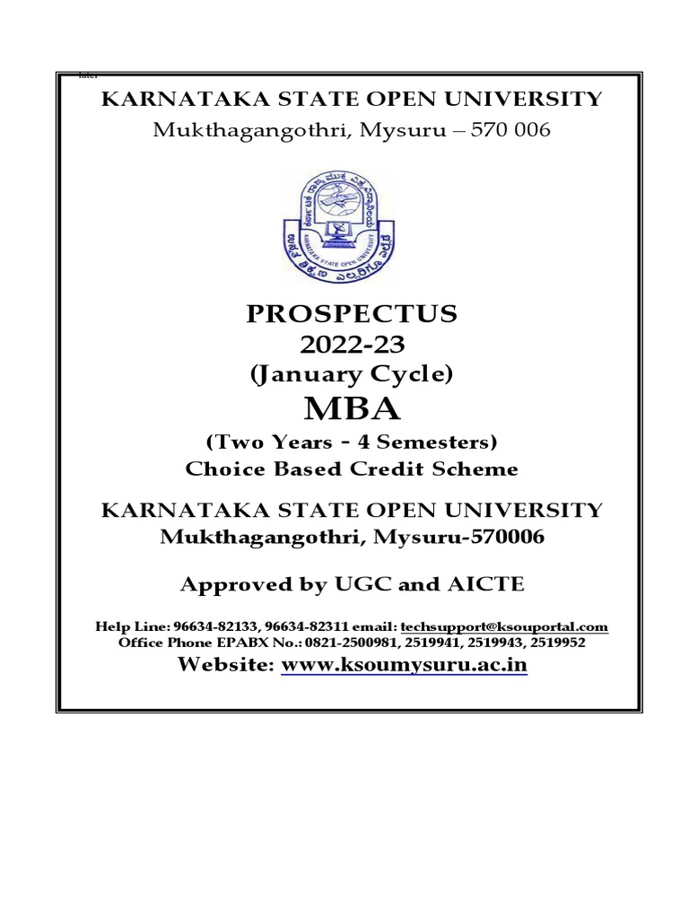 Mba Prospectus 2022-23 | PDF | Course Credit | Academic Degree