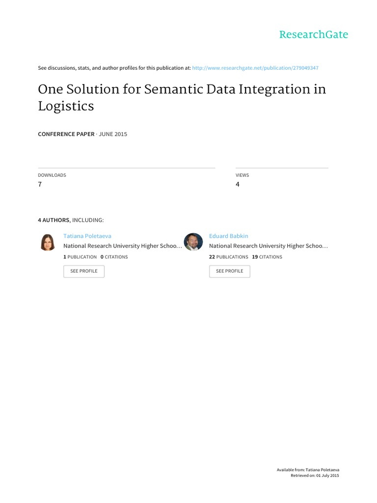 Semantic Data Integration in Logistics | PDF | Conceptual Model | Methodology