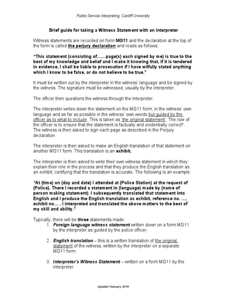 Witness Statement With Interpreter Guide | PDF