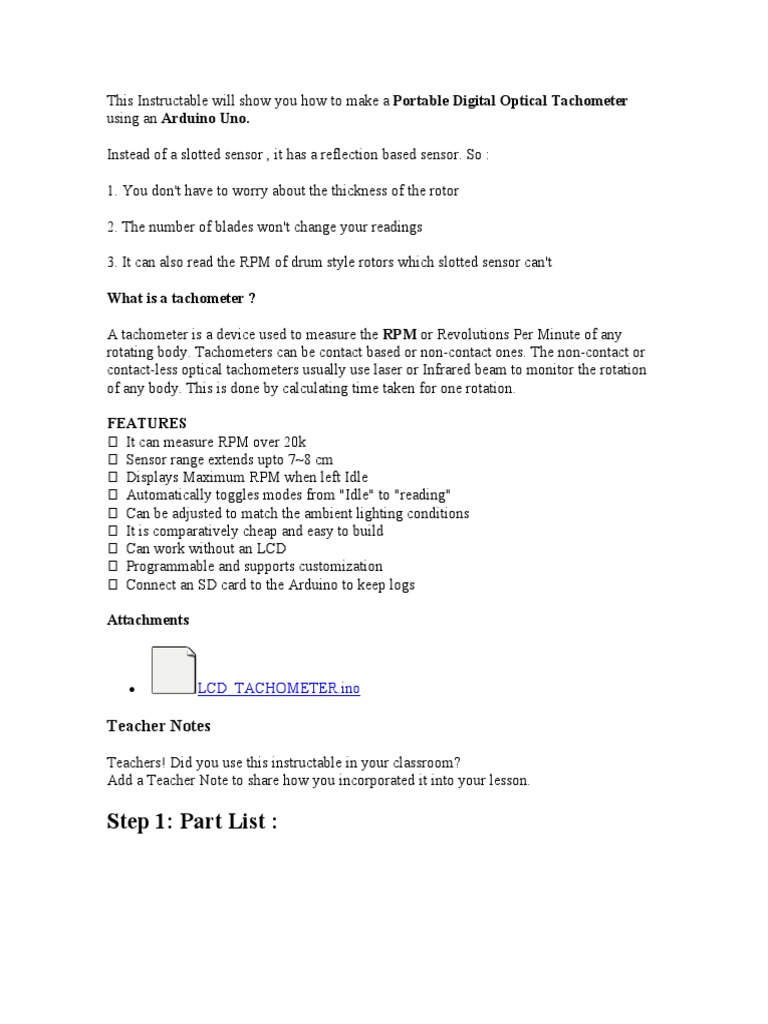 This Instructable Will Show You How To Make A Portable Digital Optical Tachometer Using An ...