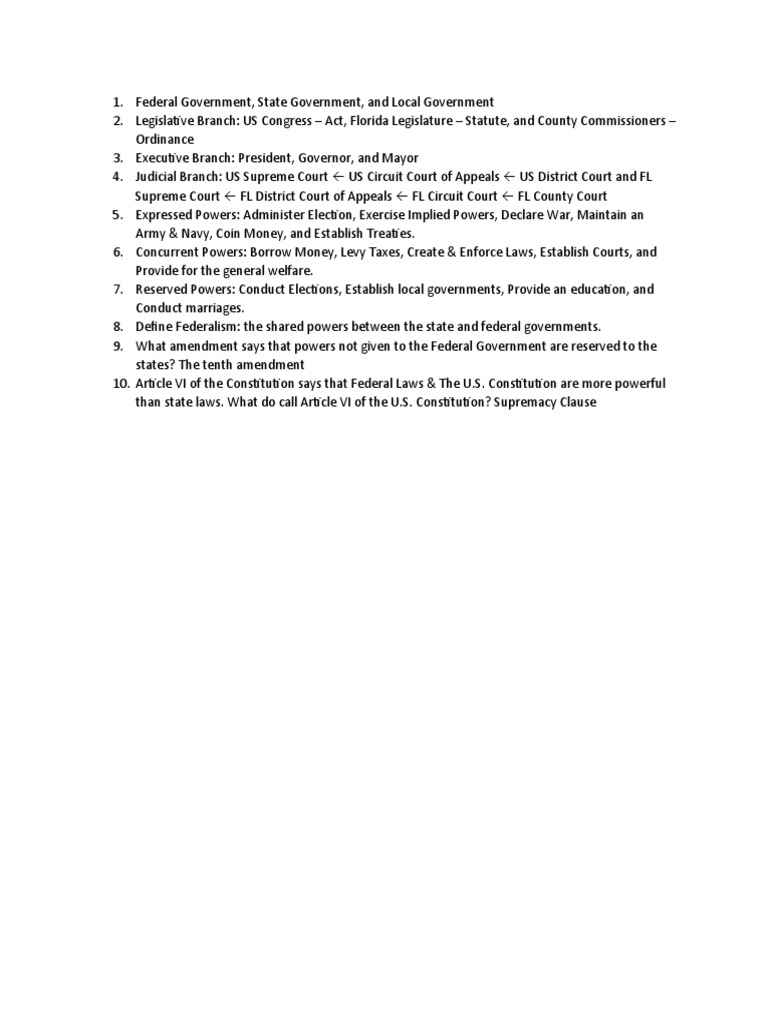 Federalism Worksheet | PDF