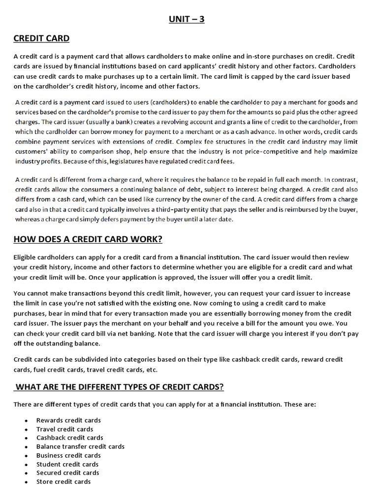 Understanding Credit Cards: Types & Benefits | PDF