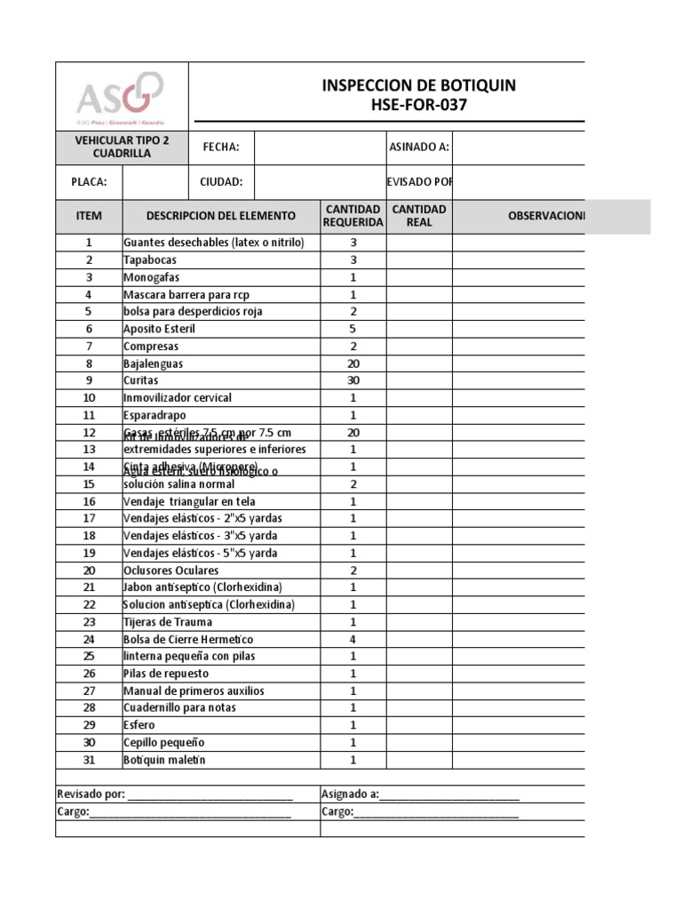 HSE-FOR-037 Inspeccion de Botiquin | PDF