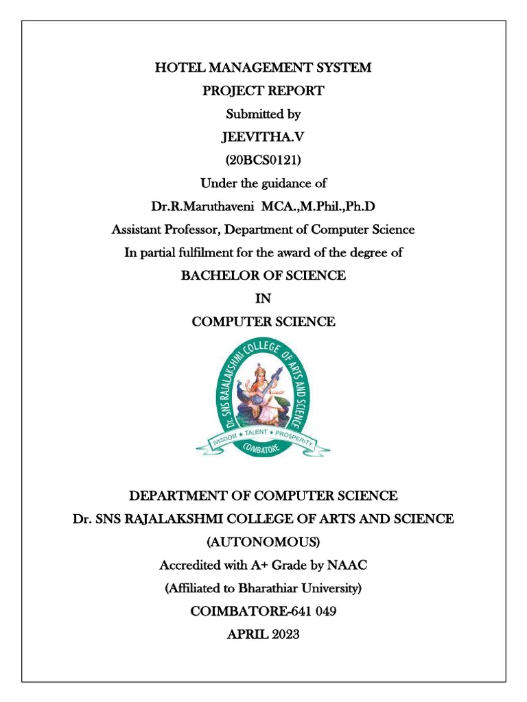 Hotel Management Project PHP Report | PDF | Technology & Engineering