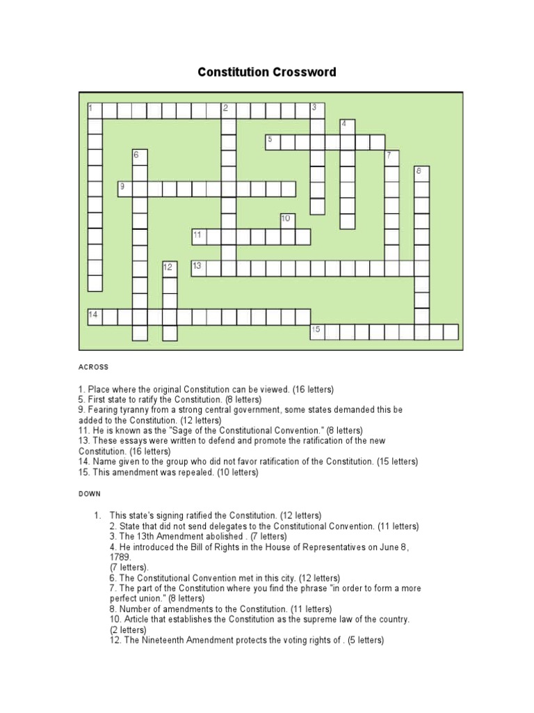 Constitution Crossword Puzzle | PDF