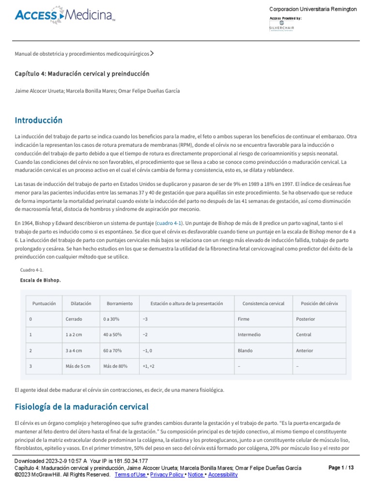 Capítulo 4 - Maduración Cervical y Preinducción | PDF | Parto | La ...