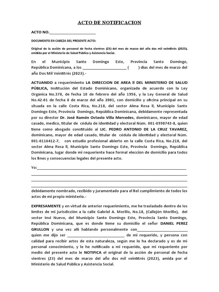 Acto de Notificacion Daniel | PDF | República Dominicana | Gobierno Acto de Notificacion Daniel | PDF | República Dominicana | Gobierno