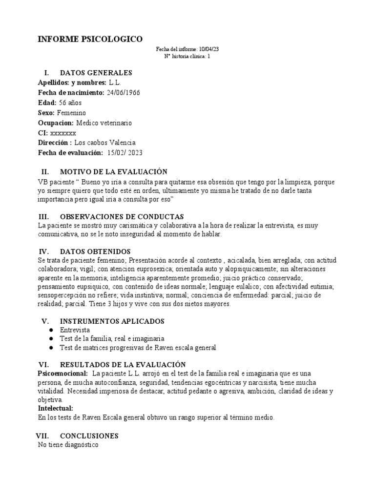 Informe Psicologico Ejemplo | PDF