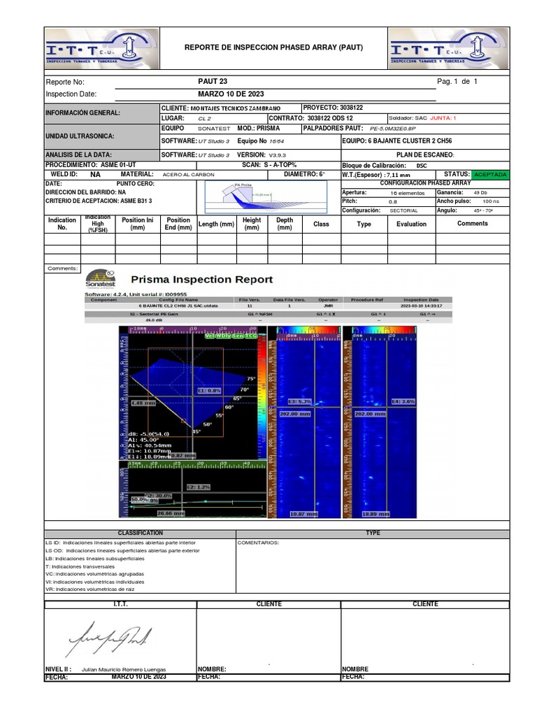 Reporte de Inspeccion Phased Array (Paut) | PDF