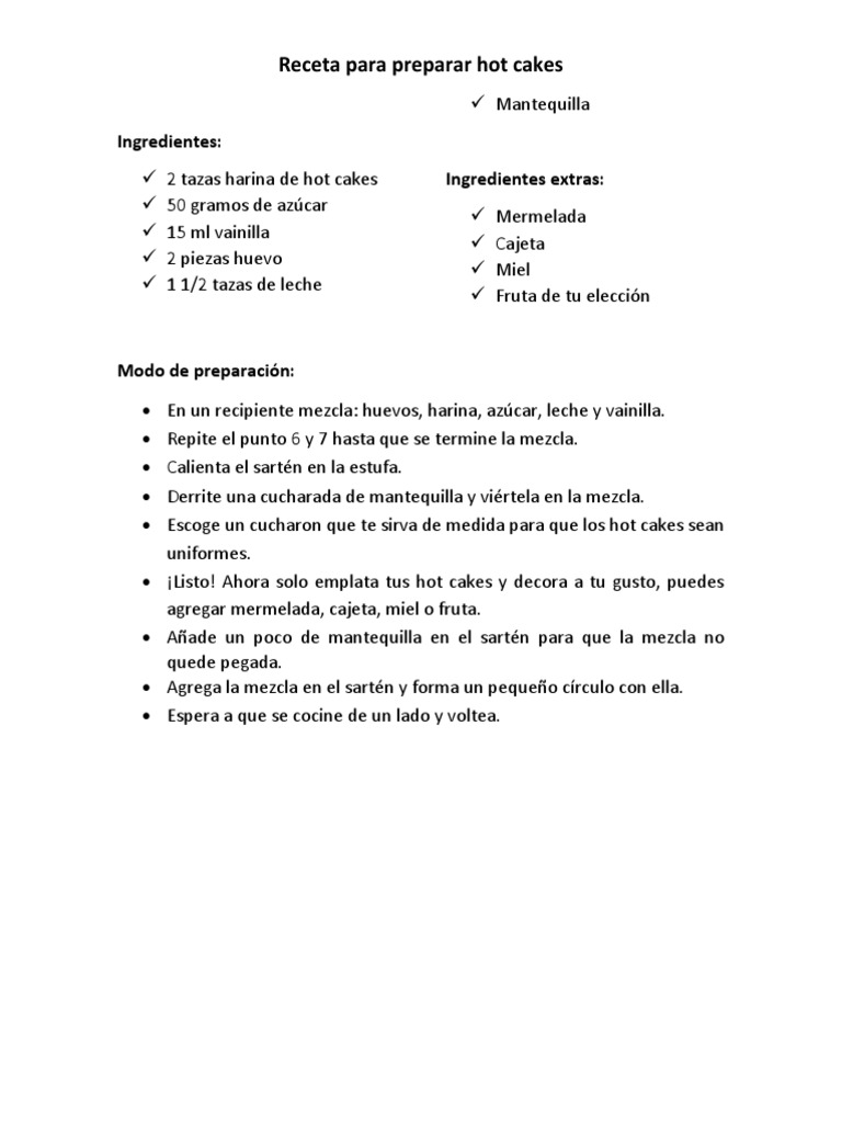 Receta fácil de hot cakes en 8 pasos | PDF
