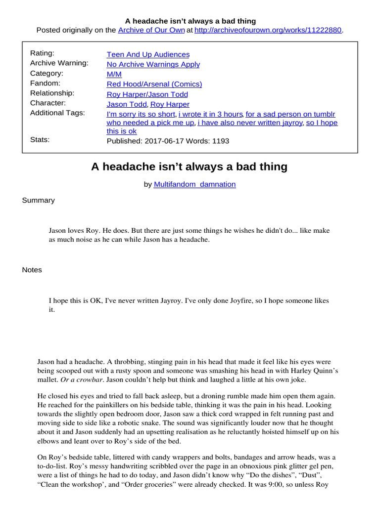 A Headache Isn't Always A Bad Thing | PDF | Language Arts & Discipline